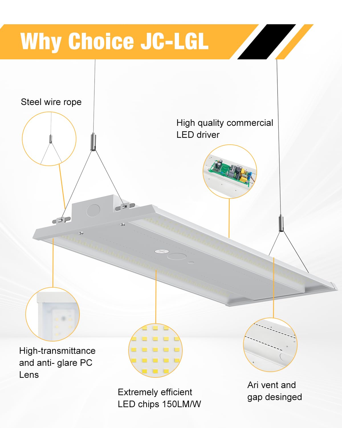 JC-LGL 210W LED Linear High Bay Light with PIR Sensor,LED High Bay Shop Lights Fixture, Compatible with Industrial 120-277V, LED Linear High Bay Light for Shop Garage Warehouse