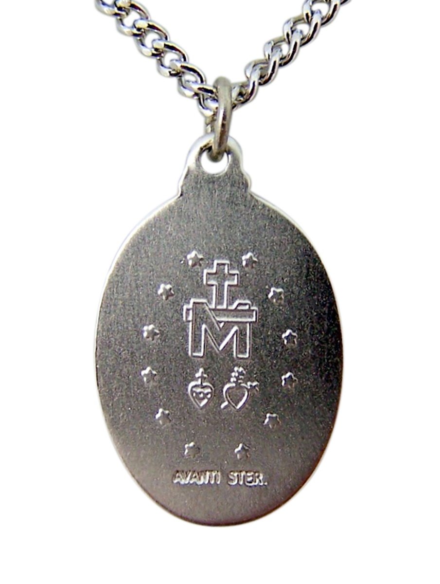 Catholic Patron Saint Pendants Sterling Silver Two Toned Oval Miraculous Medal Pendant, 7/8 Inch