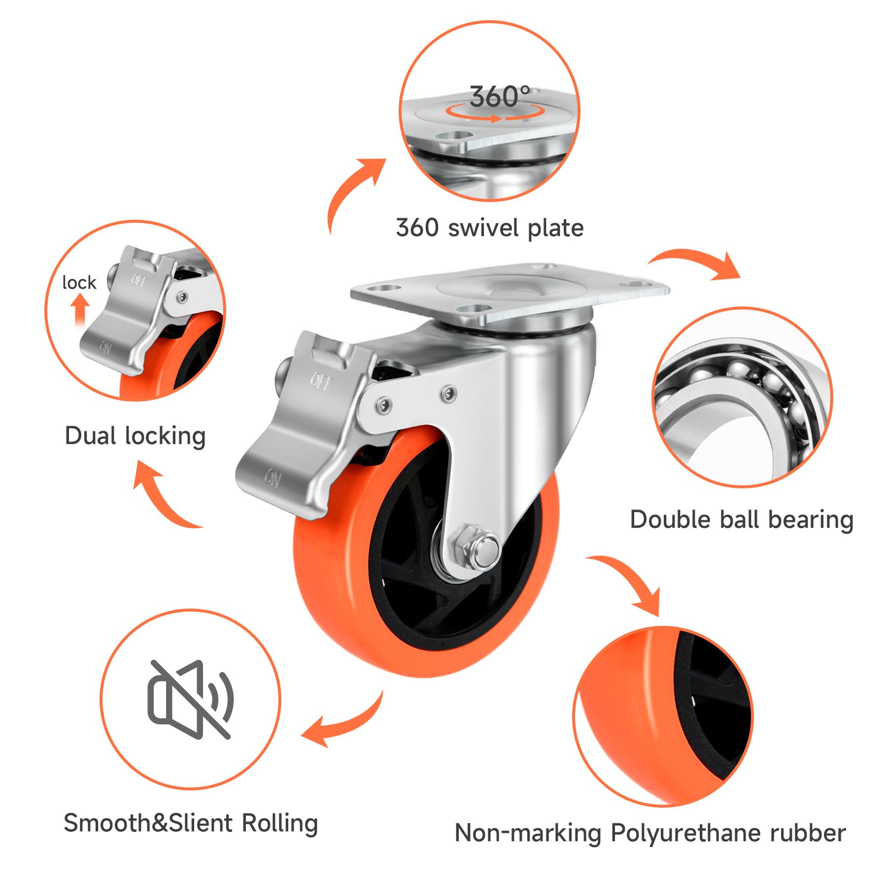 Caster Wheels Heavy Duty Casters - Plate Casters Set of 4 Wheels for Cart 4 Inch
