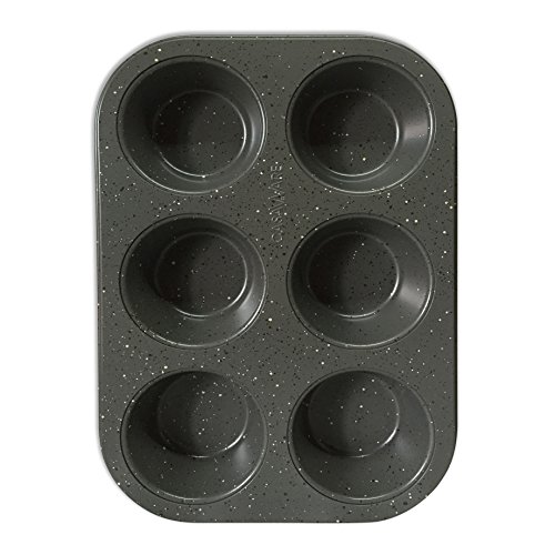 casaWare Toaster Oven 6 Cup Muffin Pan NonStick Ceramic Coated (Silver Granite)