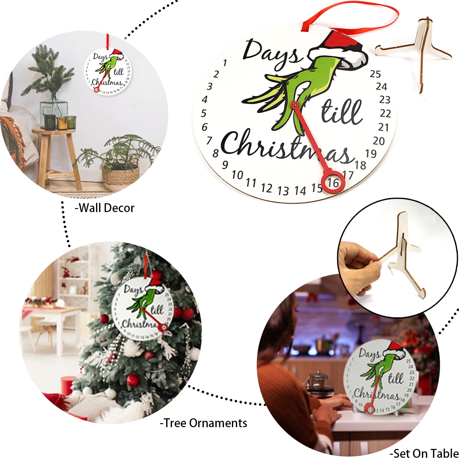 CHEFAN Christmas Decorations, Christmas Ornaments, Christmas Wall Decor, Christmas Countdown Calendar, Wood, 10.5inch