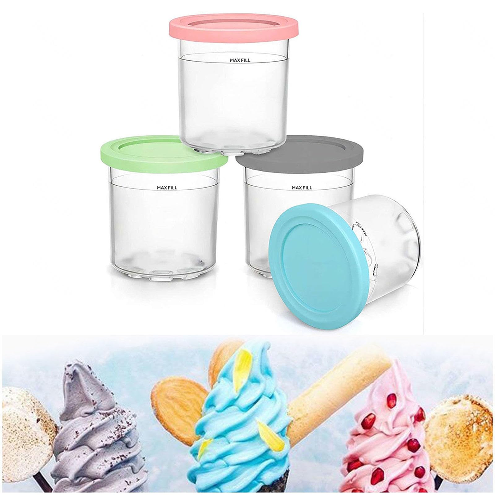 Creami Pints and Lids - 4 Pack, for Ninja Ice Cream Maker Pints,16 OZ Creami Deluxe Pints Dishwasher Safe,Leak Proof Compatible with NC299AMZ,NC300s Series Ice Cream Makers