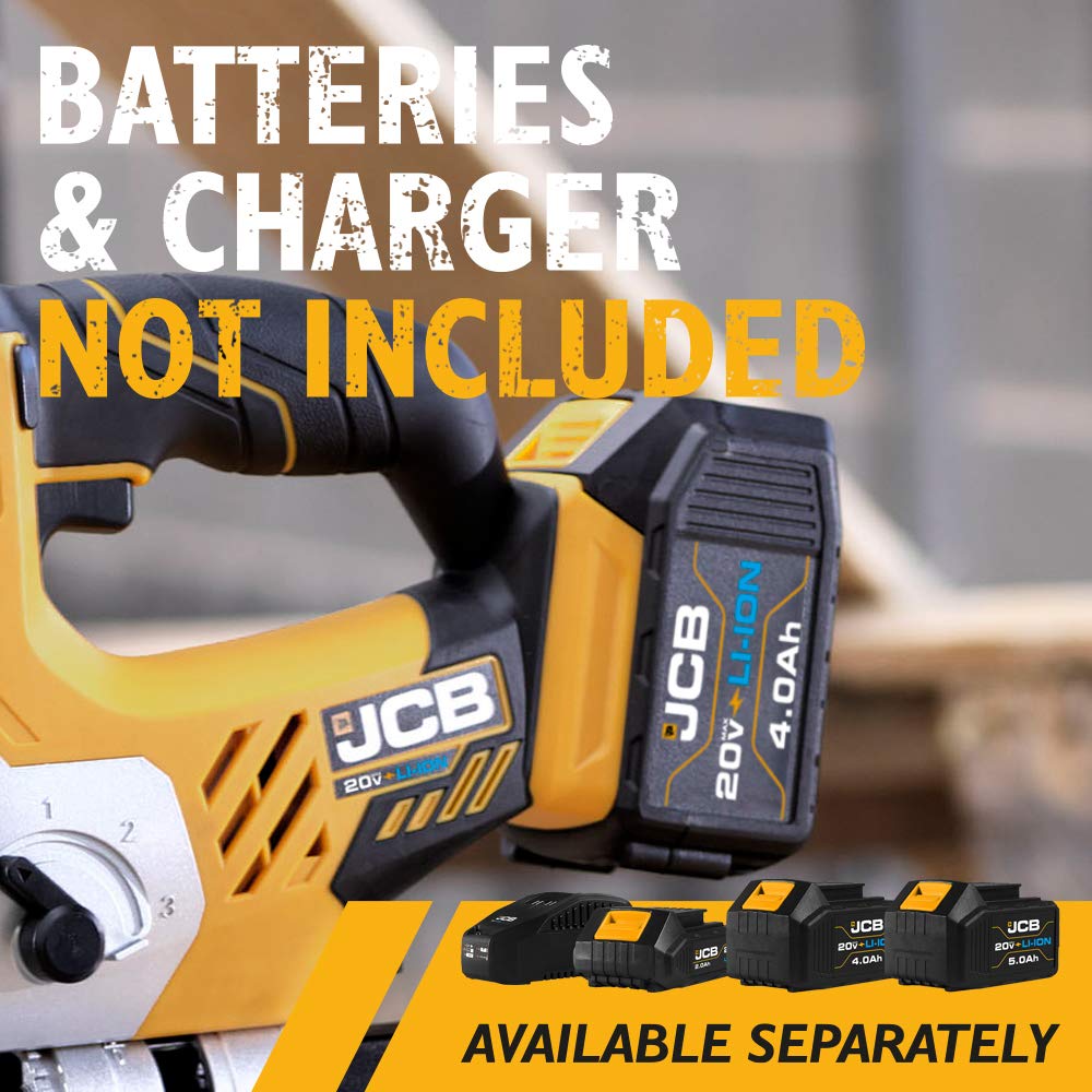 JCB Tools - JCB 20V Cordless Jigsaw Power Tool T-Shank Blades - No Battery - For Home Improvements, Scrollwork, Curved Edges, Difficult Shapes - With LED Light, Dust Blower and Vacuum Attachment