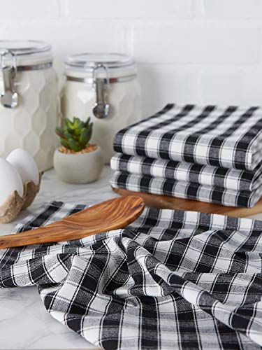 DII French Check Kitchen Collection Decorative Oversized Cotton Dishtowels, 18x28, Black/White, 4 Piece