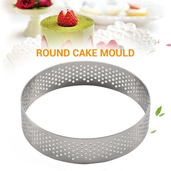 Exogio 10Pcs Circular Tart Ring 8 cm, Stainless Steel Porous Tart Bottom Ring, Heat-Resistant Perforated Pie Cake Mousse Mould Baking for Kitchen, Dessert Making