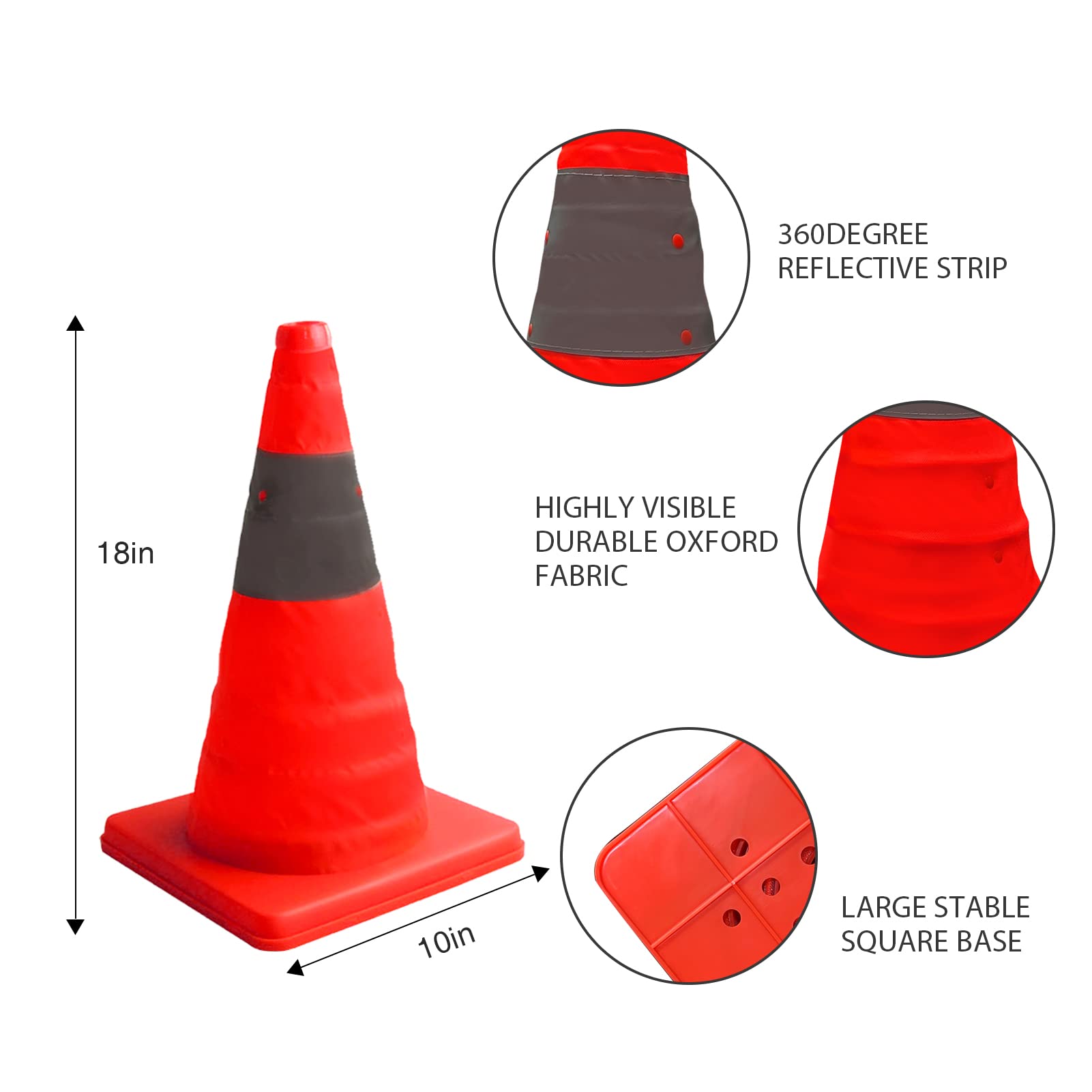 EDAUS 5 Pack Collapsible Traffic Cones, 18 Inch Orange Safety Road Parking Cones, Pop up Construction Cones with Reflective Strips and Stable Base, Perfect for Driving Training & Remind People