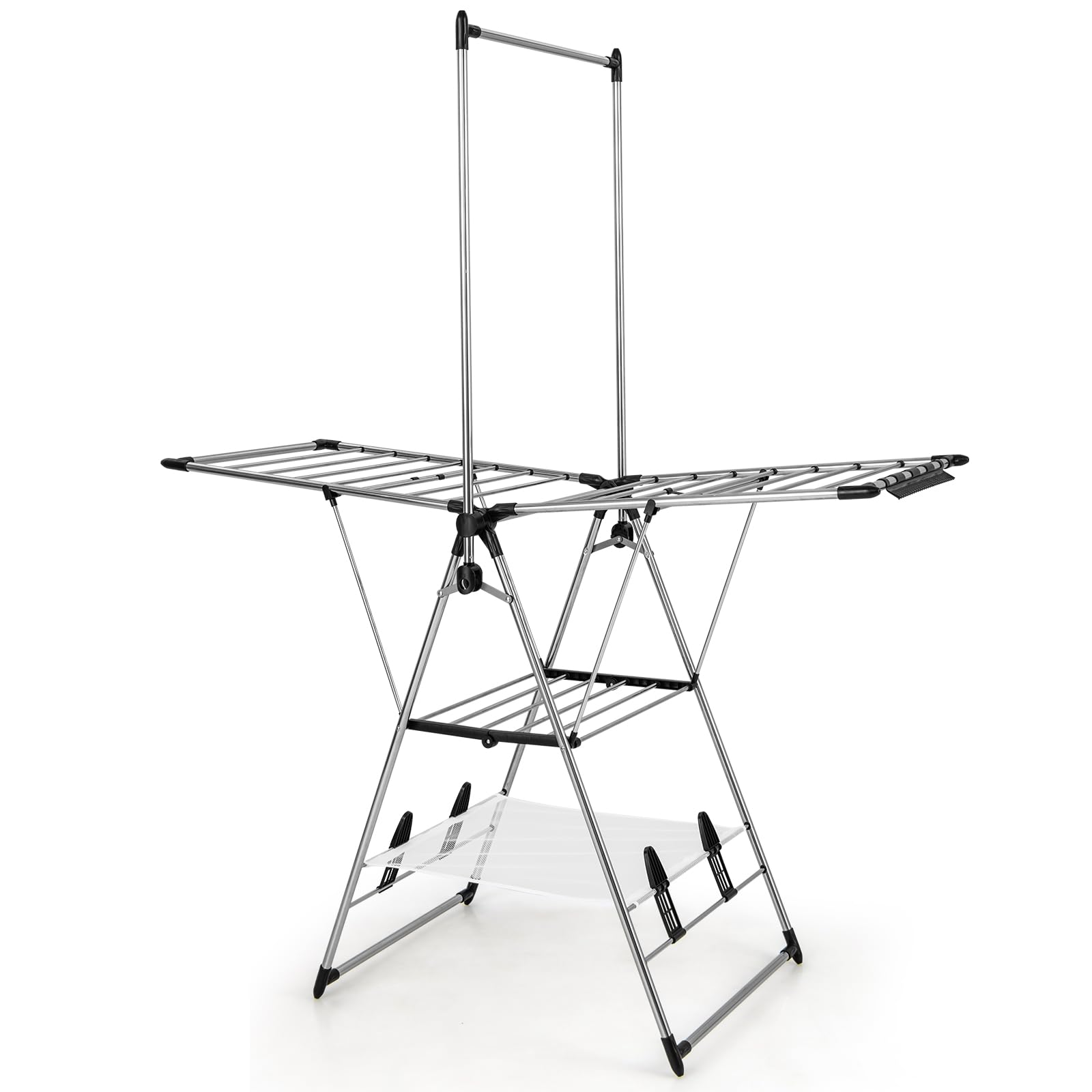 Giantex Clothes Drying Rack, Foldable Laundry Drying Rack with with 6-Level Adjustable Height, High Hanger Design, Side Clips, Space Saving Collapsible Laundry Drying Rack