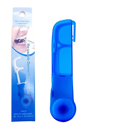 Koouood Re-usable Dental Floss Holder,Reusable, 30 Meters Long Dental Floss, Easy to Carry, Blue, 4.33x0.63x1.1 Inch