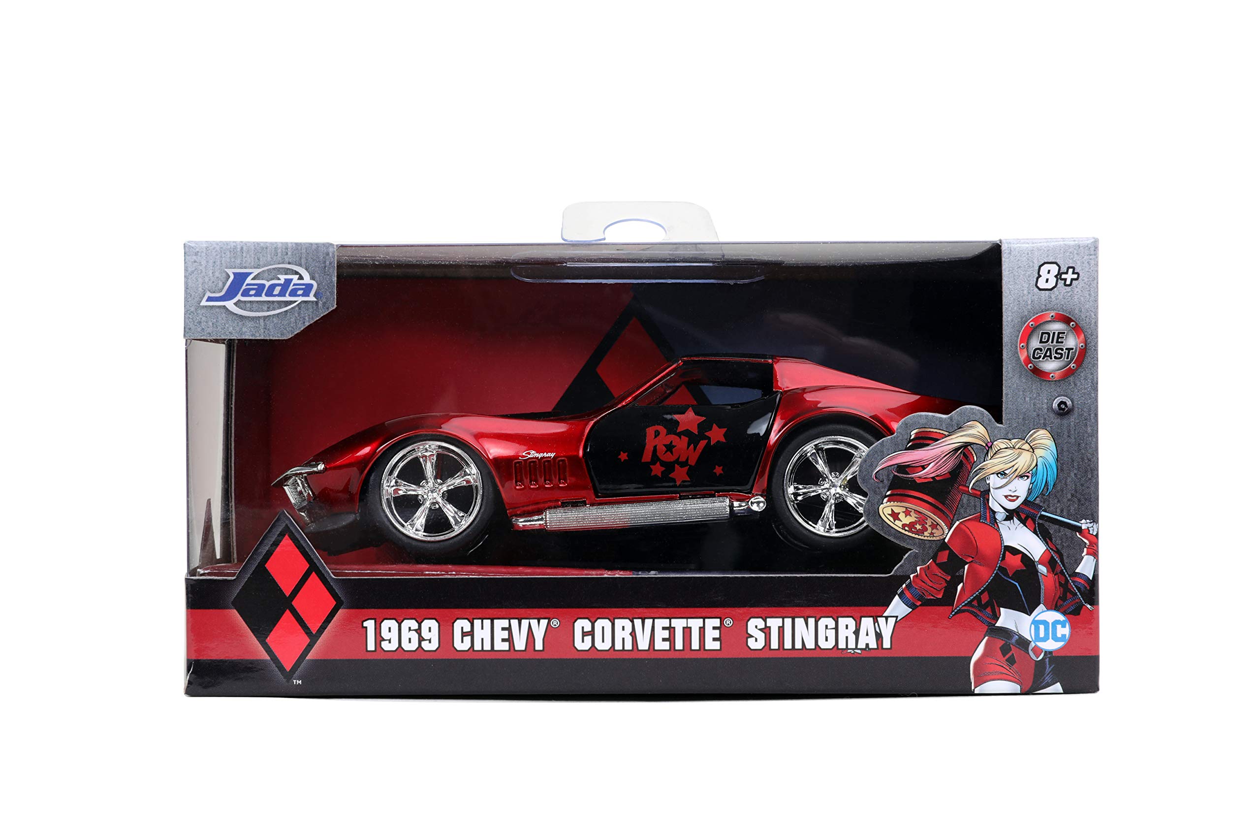 Jada Toys DC Comics 1:32 Harley Quinn 1969 Chevy Corvette Stingray Die-cast Car, Toys for Kids and Adults