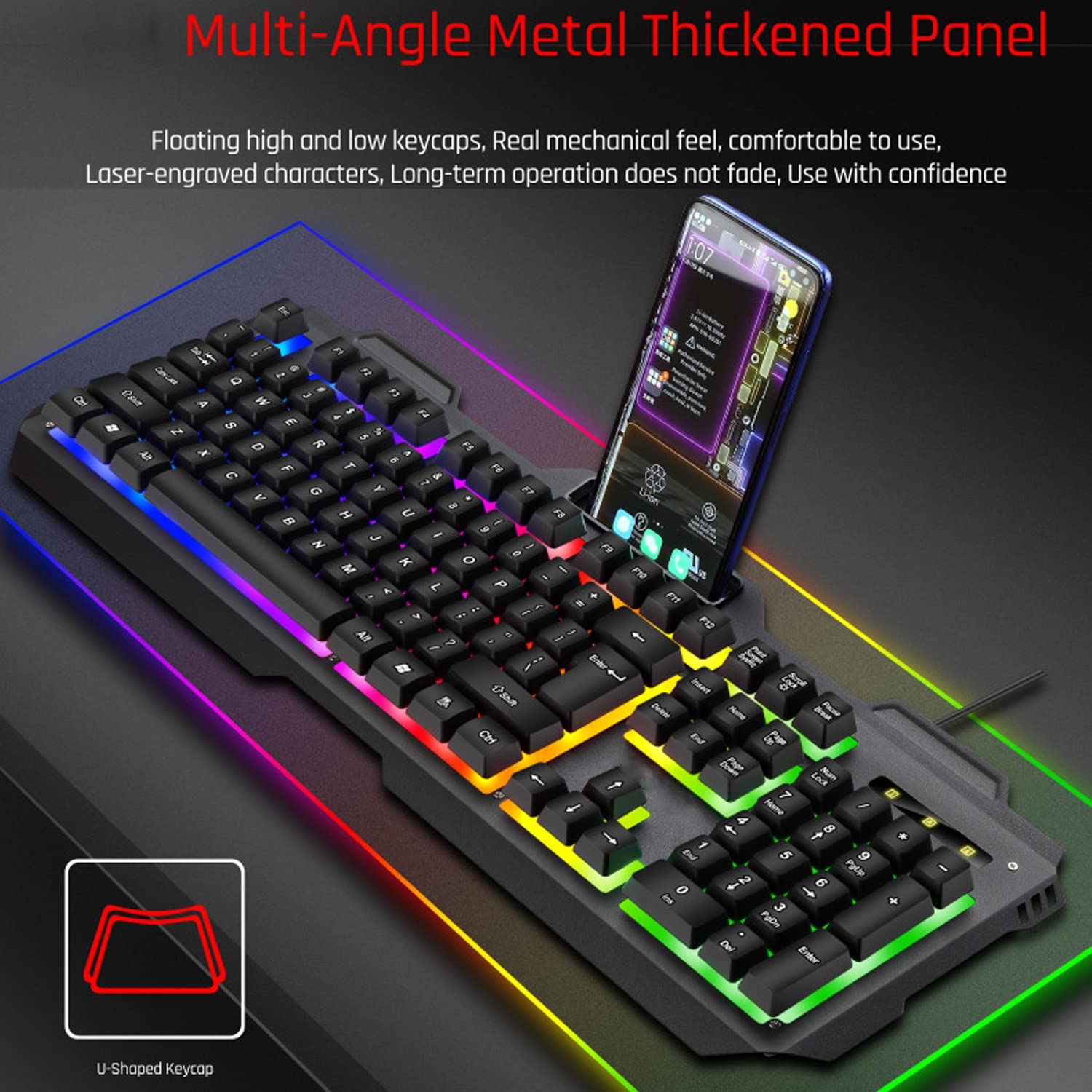 EXHNLE Gaming Keyboard and Mouse Set, LED Backlit Mechanical Feel Business Office Keyboard, with 104 Key Computer PC Gaming Keyboard for PC/Laptop