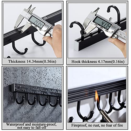 NC Kitchen Towel Hook Self Adhesive Installation,with 8 Slide Hooks, Kitchen Must Haves,Door,Key,Bathroom Coat Rack Hook Space Aluminum Wall Bathroom Hat Hook.(15.75 inch with 8 Hook, Silver White)