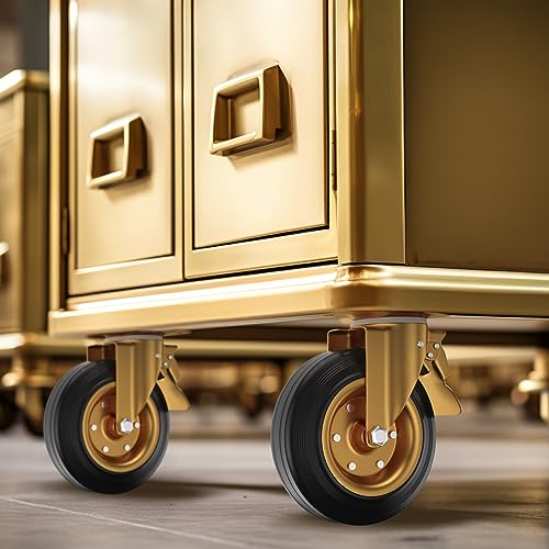 OVLLAN 8 Inch Caster Wheels, Casters Set of 4 Heavy Duty - Swivel Locking Heavy Duty Casters, Industrial Casters with Brake, Rubber Castor Wheels for Cart Dolly Workbench, Total Capacity 3400 lbs