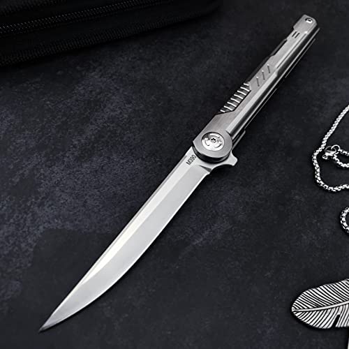 Edc Slim Small Flipper Folding Pocket Knife For Men Ceo, Titanium Handle And Frame Lock With Clip, M390 Plain Drop Point Edge Blade, Outdoor Rescue Survival Everyday Carry Self Defense