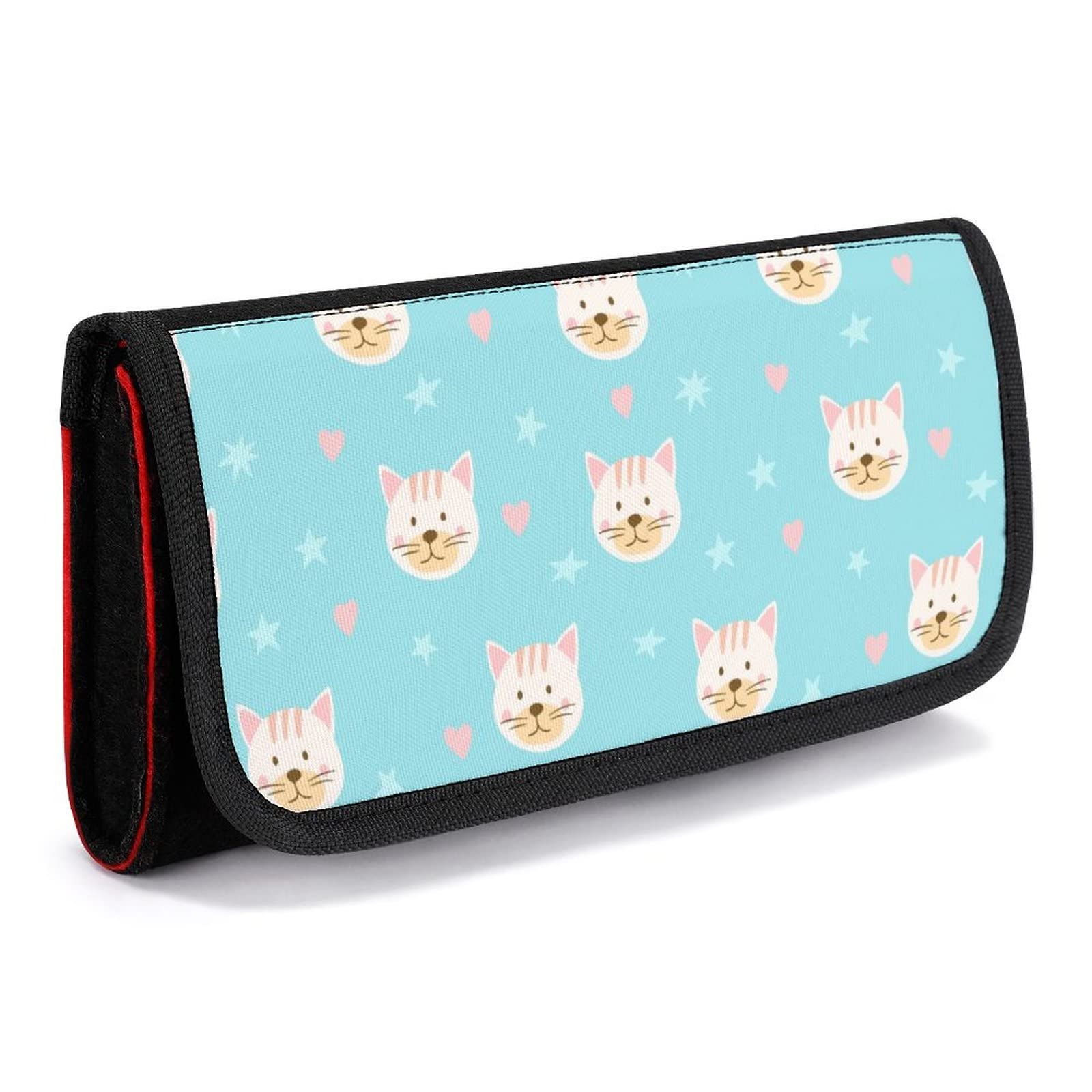 Cat Faces and Stars Carrying Bag Compatible with Switch Protective Case Slim Felt Pouch with 5 Game Cartridges Holders