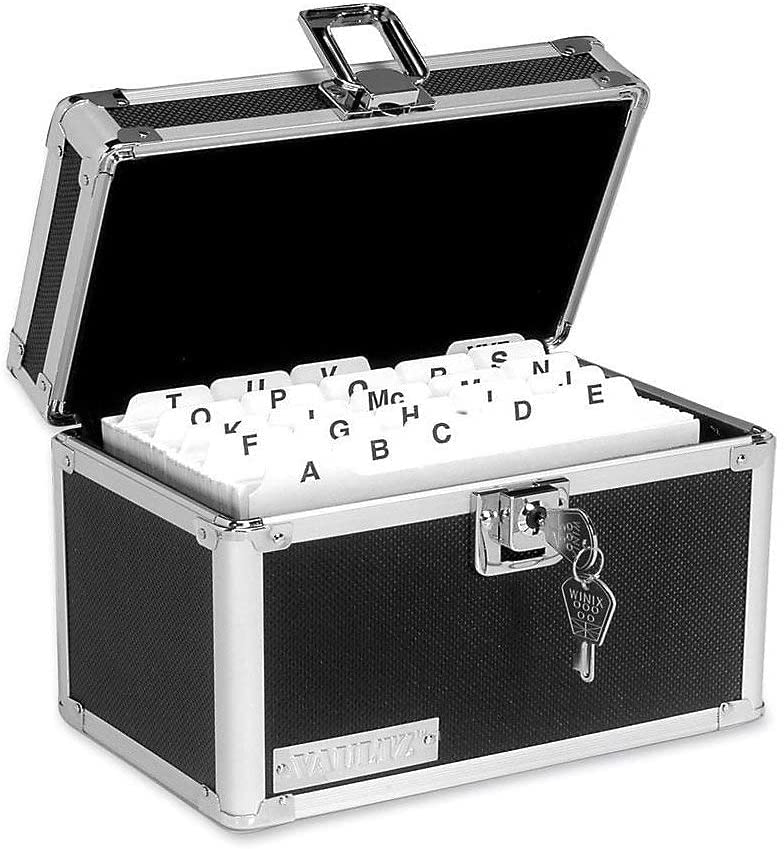 Vaultz Lockable Index Card Holder - Flash Card Organizer for Recipes, Passwords or Studying Holds 450 4x6 Notecards - Index Card Box Study Accessories, Black