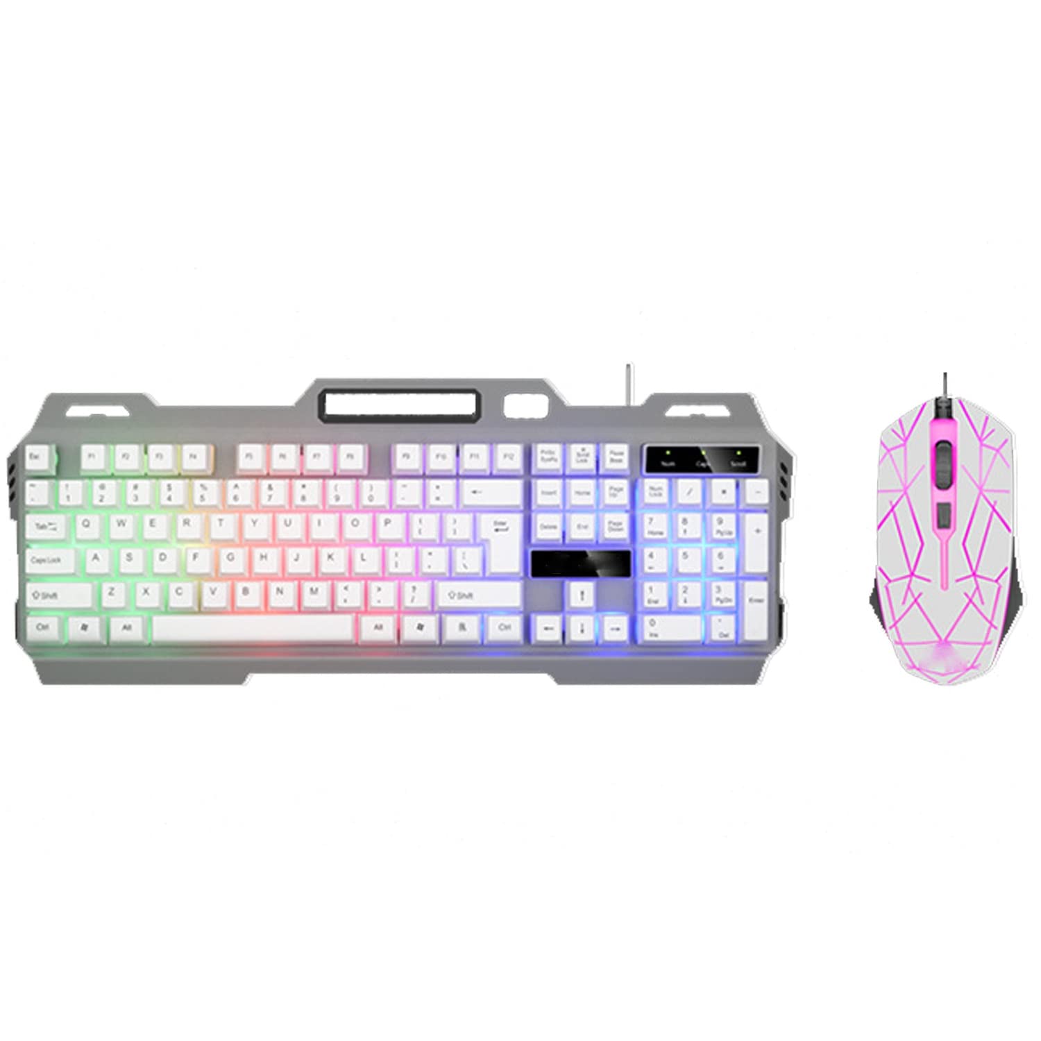 EXHNLE Gaming Keyboard and Mouse Combo, Gaming Keyboard RGB LED Rainbow Backlit, USB Wired Keyboard, 104 Keys USB Ergonomic Keyboard, for PC Computer Gamer (Color : White)