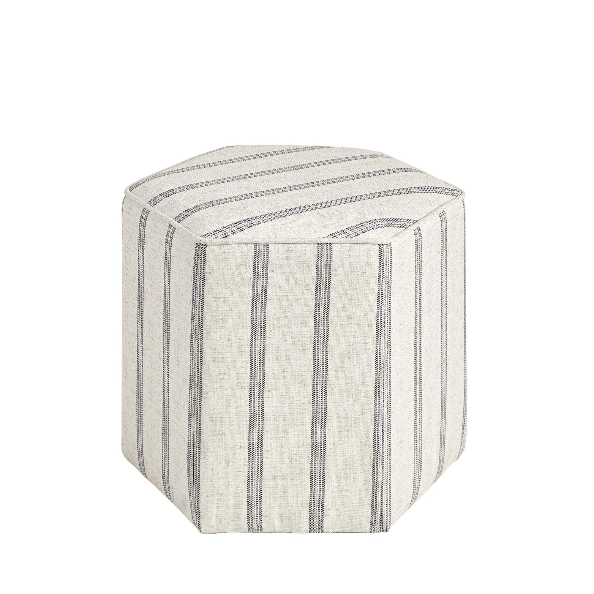 MARTHA STEWART Ellen Accent Ottoman - Solid Wood Frame, Soft Fabric, Hexagonal Small Stool Chair - Modern Foam Padded Top Footstool Living Room Furniture Natural, 18" W x 18" D x 16" H, Natural