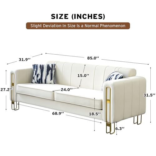 EVERGRATE FURNITURE 85” Sofa Couch for Living Room, Modern 3 Seater Comfy Sofa with Extra Deep Seats,Velvet Fabric Couches for Small Space,Apartment