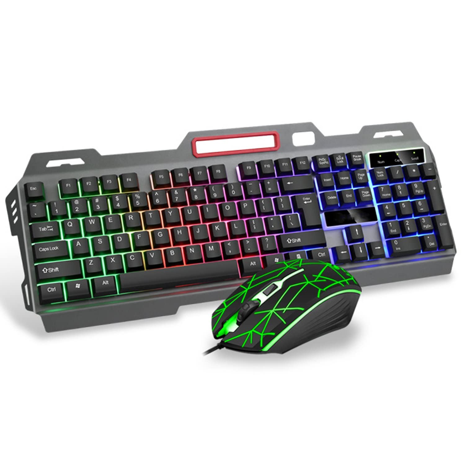 EXHNLE Gaming Keyboard and Mouse Combo, Gaming Keyboard RGB LED Rainbow Backlit, USB Wired Keyboard, with 104 Key Computer PC Gaming Keyboard for PC/Laptop (Color : Black)