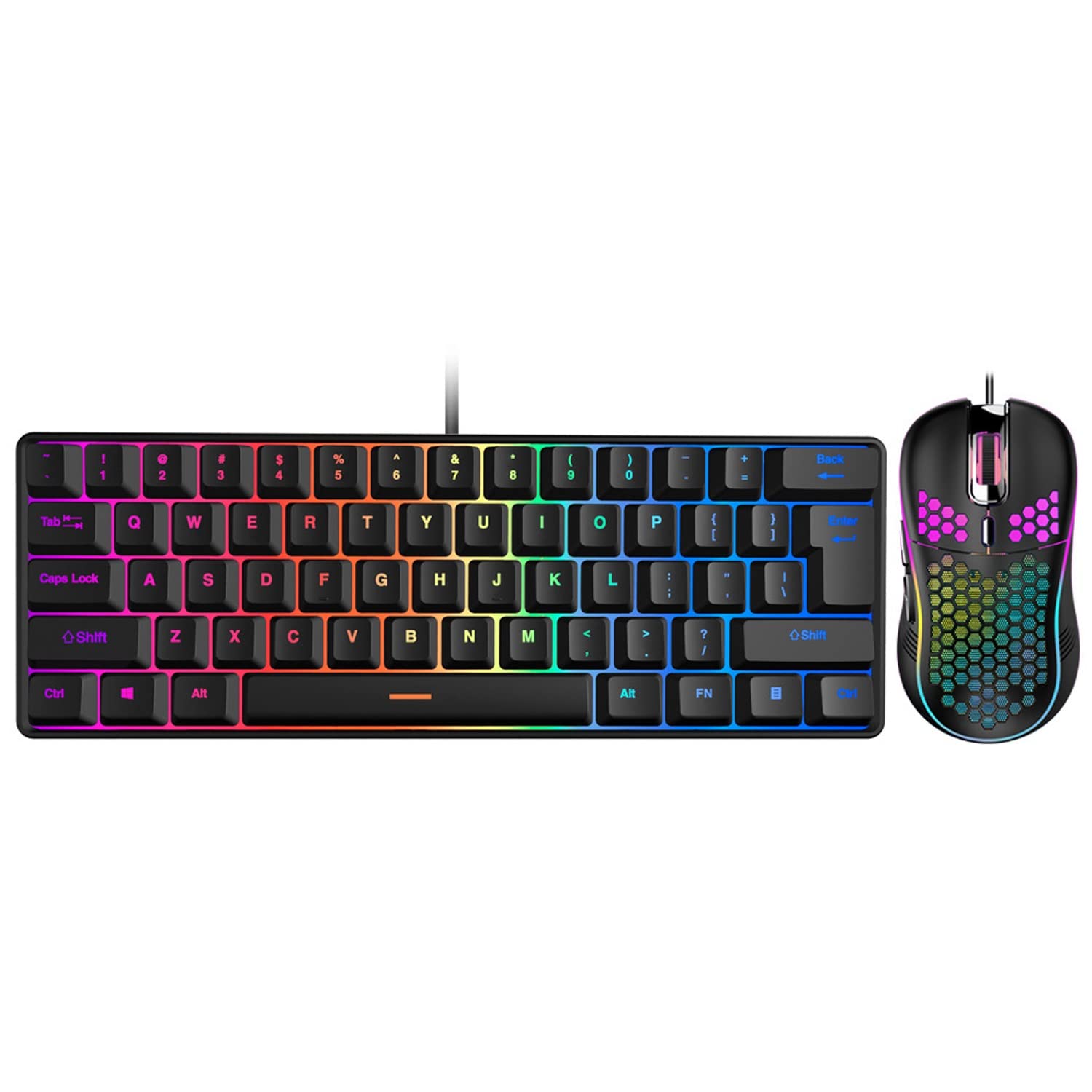 EXHNLE Gaming Keyboard and Mouse Combo, Ultra-Compact 61 Keys RGB Backlit Mini Keyboard, with 61 Key Computer PC Gaming Keyboard for PC/Laptop