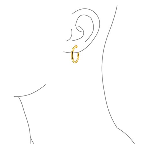 Classic Basic Simple Polished Tube Lightweight Clip On Hoop Earrings For Women Non Pierced Ears 14K Yellow Gold Plated .925 Sterling Silver .75 Diameter