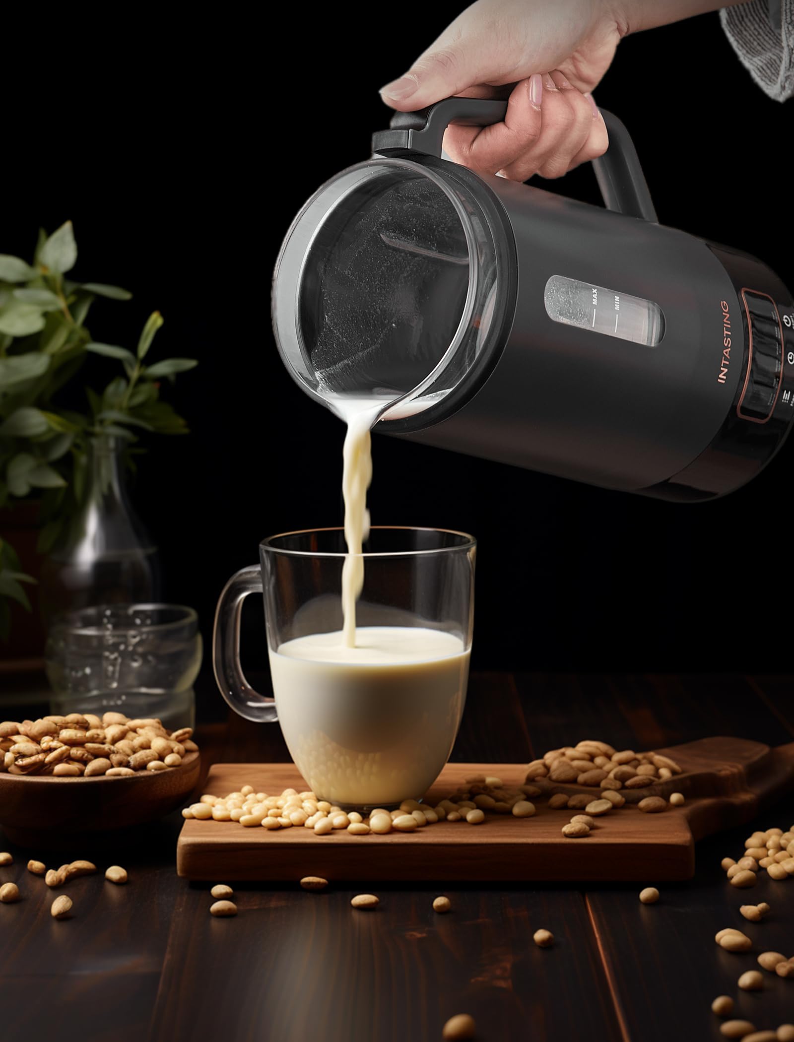 INTASTING Automatic Nut Milk Maker - Glass Inner - Homemade Almond, Oats, and More Grain - Soy Milk Machine with 6 Preset Modes - Keep Warm, Delay Timer, Boil Water, Self-Clean - Boil-Dry Protection