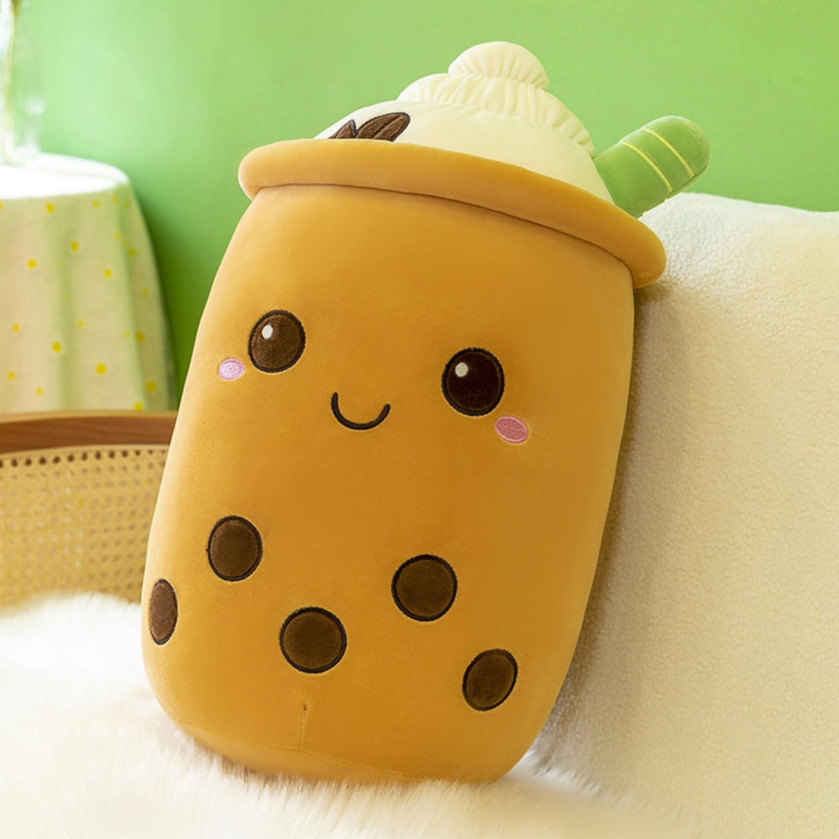 FSRONGXI 2 Pack Boba Plush, Stuffed Bubble Tea Plush Pillow Soft Cute Pearl Milk Tea Hug Pillows for Kids Girls Boys (Brown & Pink)
