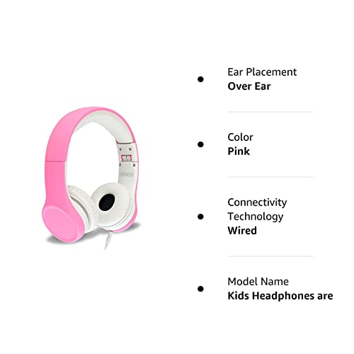 NENOS Children Kids Children's Volume Limited Headphones for Kids Foldable (Pink)