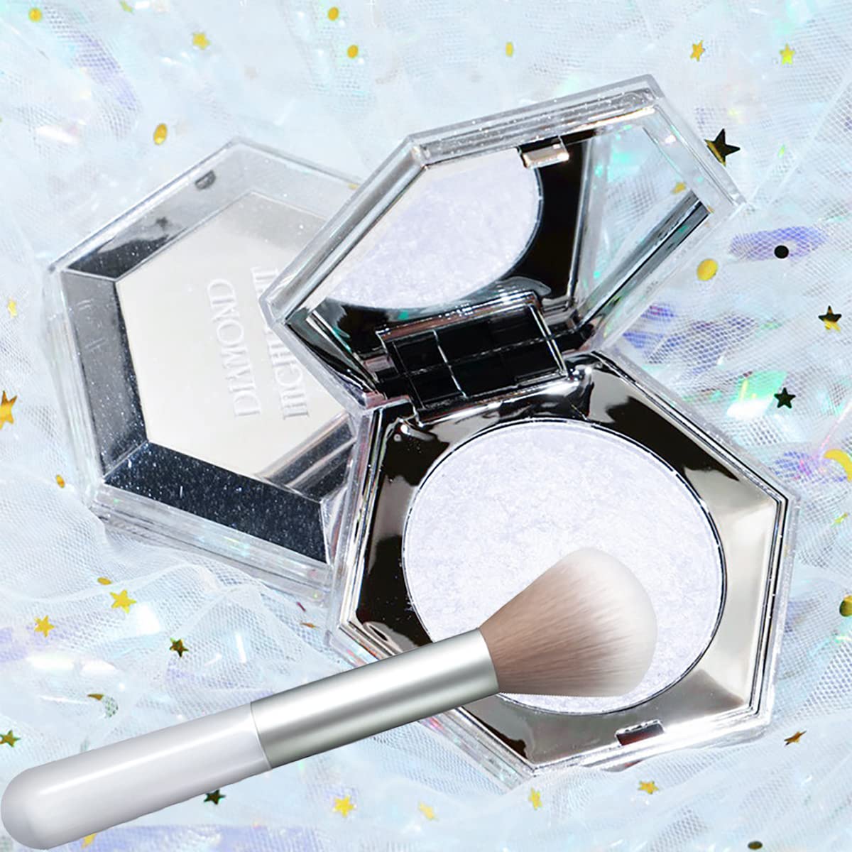 Fenty highlighter Makeup Palette Glitter for Face Body Cheek, Diamond Shimmer Highlighter, Smooth Glitter Sparkles with Highlight Brush, Nose Eye Contour Palettes Glow Illuminator makeup highlighter