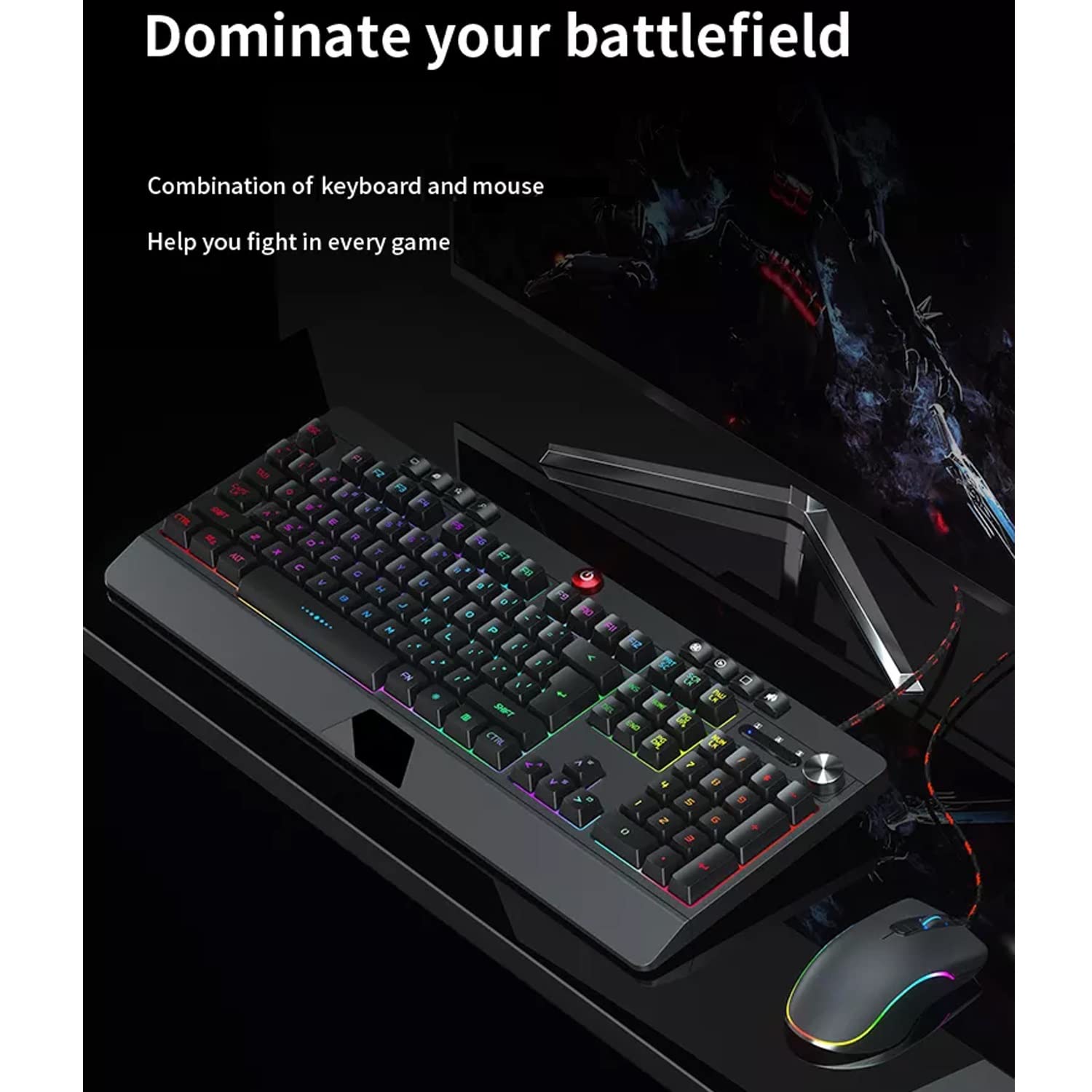 EXHNLE Gaming Keyboard and Mouse Combo Rainbow LED Backlit USB Wired Key Board with Mice 104 Key Layout Mechanical Feel Honeycomb Mice for Gamer Laptop (Color : White)