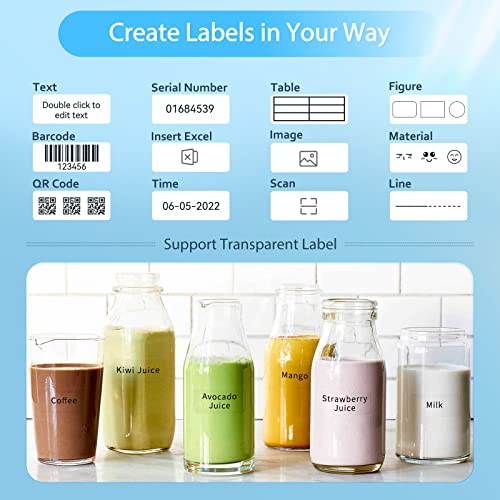 JADENS Label Maker Machine, D11 Portable Bluetooth Printer for Labeling, Home, Office, Organization, Mini Label Maker Machine with Tape, Multiple Templates AvailableĀ for Phone, Handheld Labeler, White