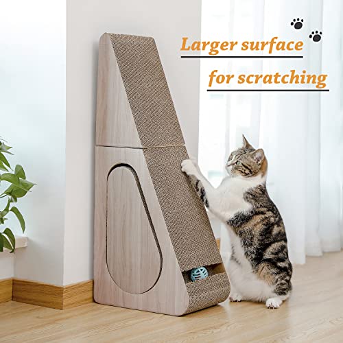 PAWZ Road Cat Scratching Post, 2 in 1 Large 28.3" Corrugated Cat Scratcher Three Sided Use Scratching Pad with Balls for Indoor Cats and Kittens