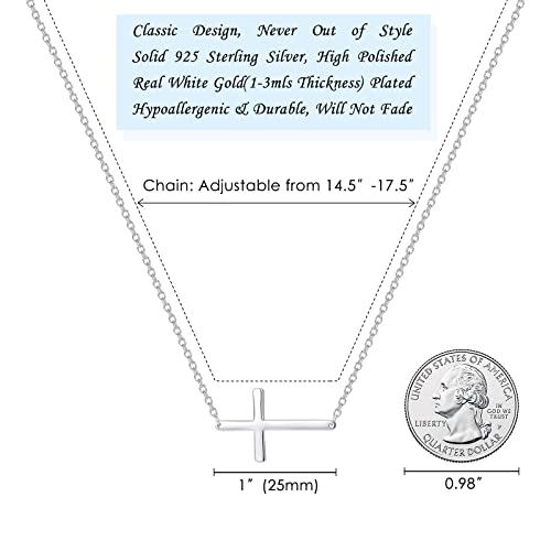 LANE WOODS Christmas Gifts 18K Real White Gold(3-5mls) Plated 925 Sterling Silver Sideways Cross Necklace for Women