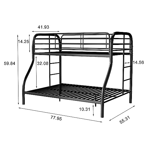 Reemoon Metal Bunk Bed, Twin Over Full Size Beds with Two Side Ladders & Safety Guard Rail, Space-Saving Design, Noise-Free, Black