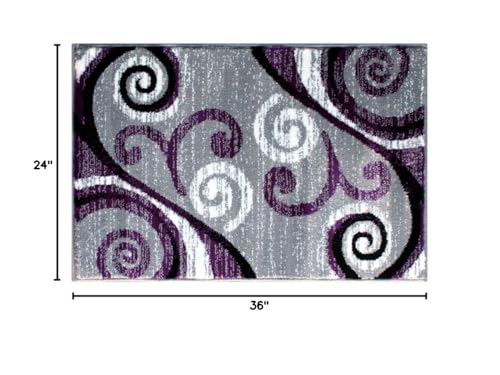 Masada Rugs, Stephanie Collection Area Rug Modern Contemporary Design 1100 Purple Grey White Black (2 Feet X 3 Feet) Mat