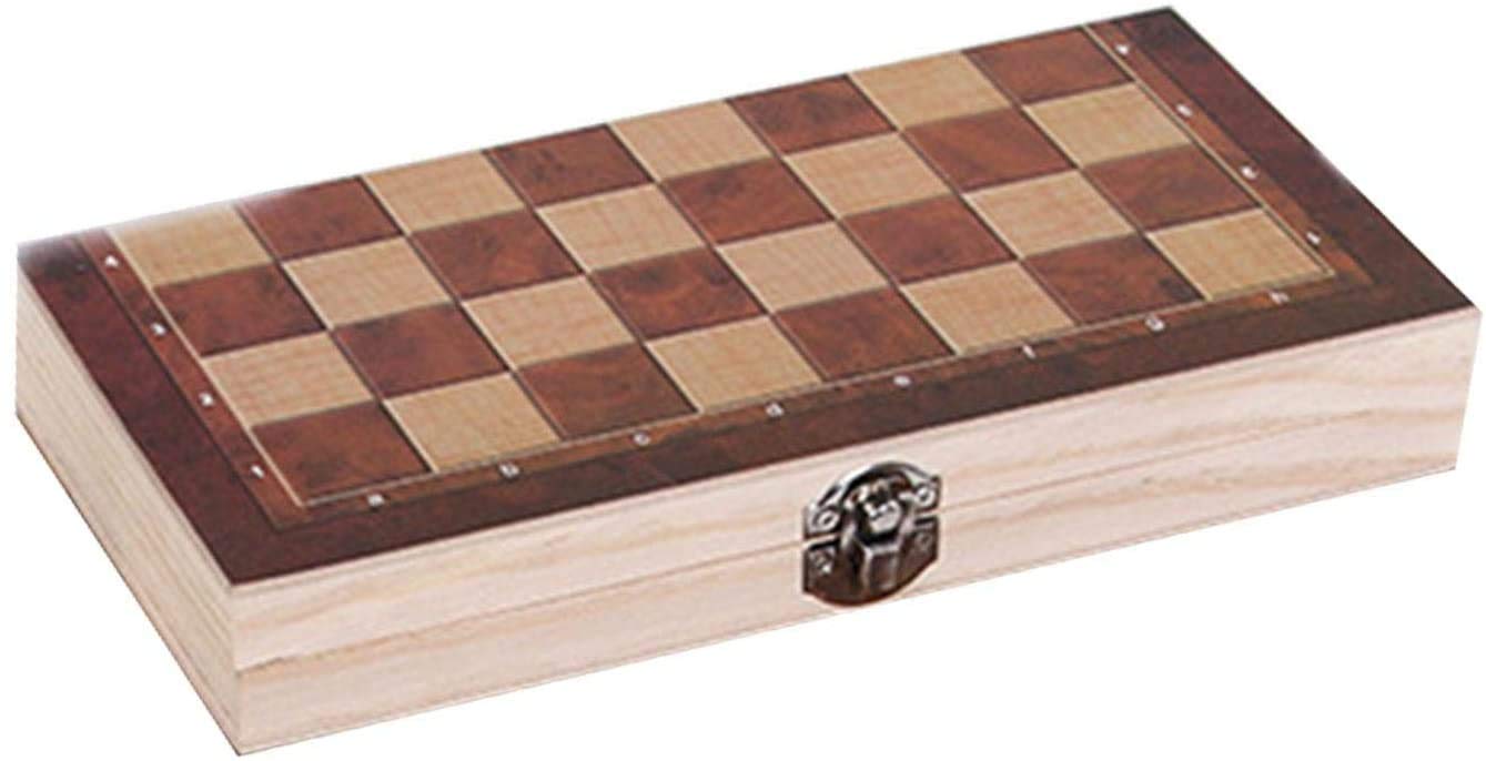 Wooden Chess Set Folding, 3 in 1 Wooden Chess Checkers Backgammon Set with Storage for Pieces - for Adults Beginners and Kids Aged 4+