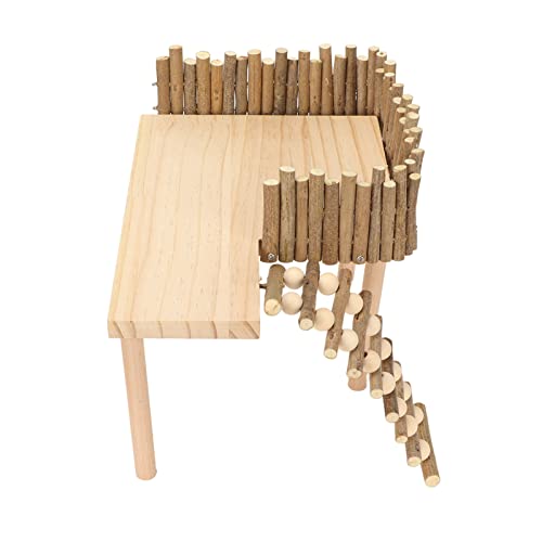Hamster Platform, Small Pets Wooden Climbing Platform with Fence Ladder for Hamster Gerbil Mice Bird