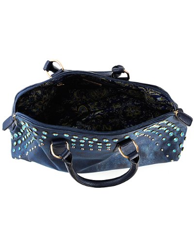 NYFASHION101 Brushed Antique Look Shoulder Bag with Rhinestone, Blue