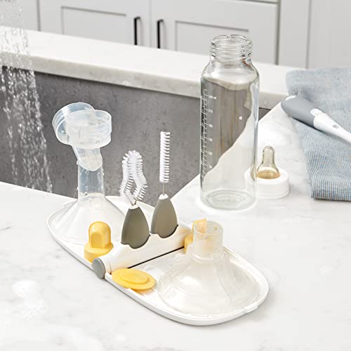 OXO Tot Breast Pump Parts Compact Drying Rack with Detail Brushes, Gray, 2 Piece Set