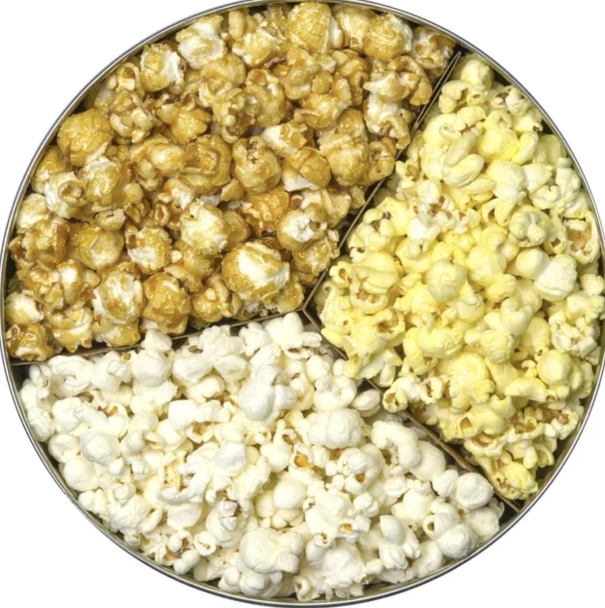 Classic Collectible Gourmet Holiday Popcorn Tin Caramel, White Cheddar, and Butter Popcorn