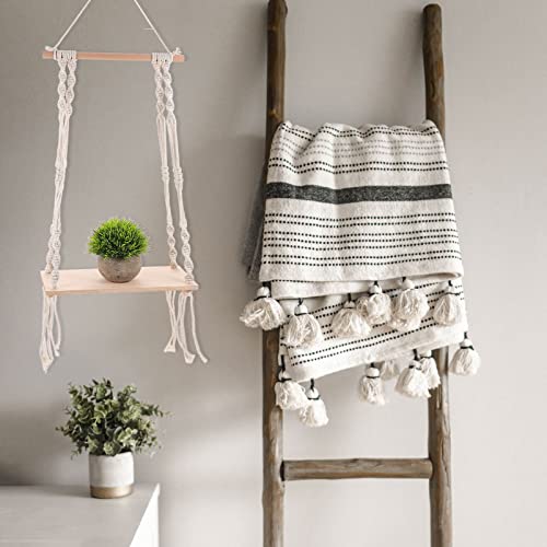 Garneck Home Decor Wall Mounted Shelves Macrame Wall Hanging Shelf Handmade Macrame Shelf Woven Hanger for Plants and Decor Hanging Bohemian Shelf Plants Decor Decoraciones para Salas De Casa