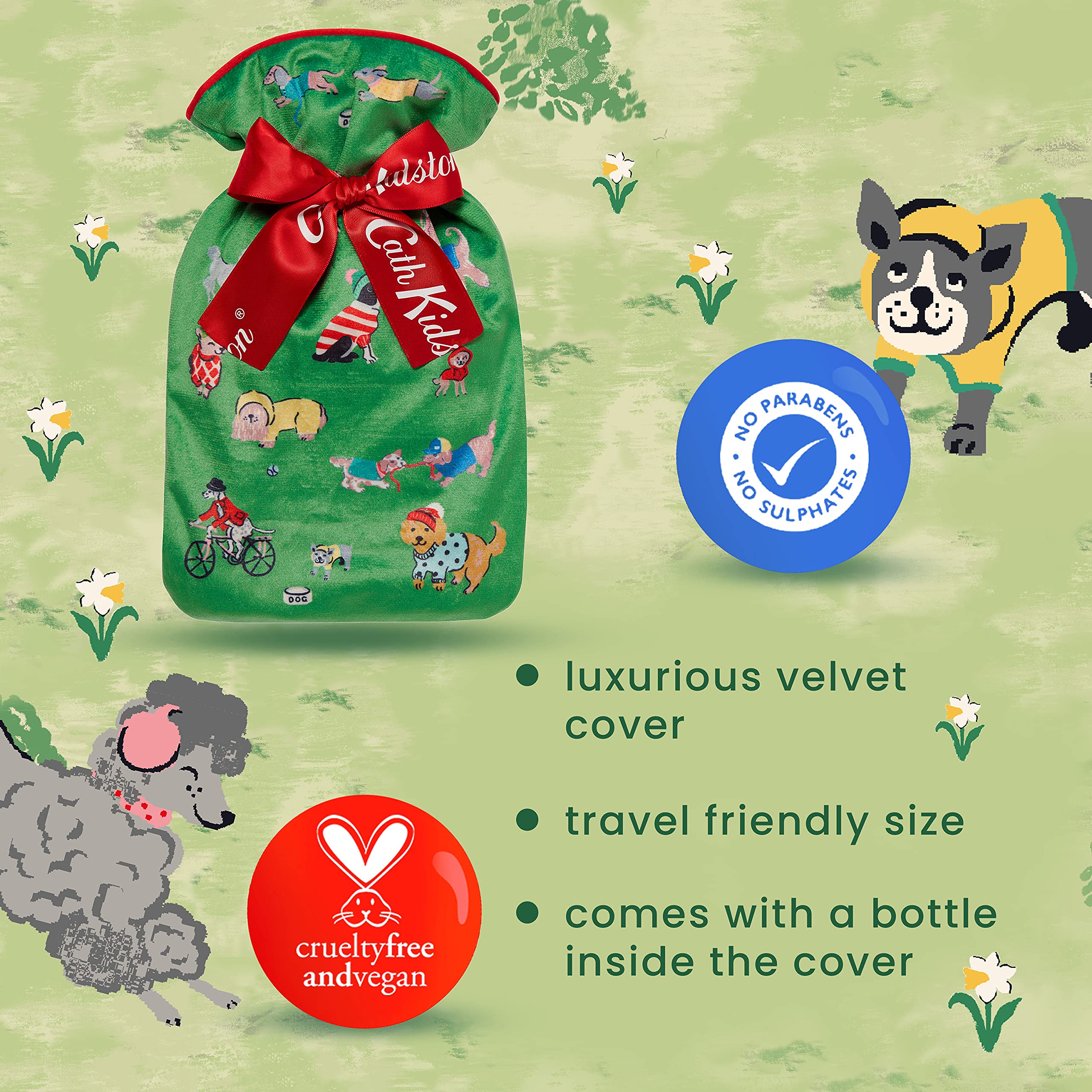 Cath Kidston Beauty Park Dogs Luxury Hot Water Bottle with Velvety-Soft Cover, 750 ml
