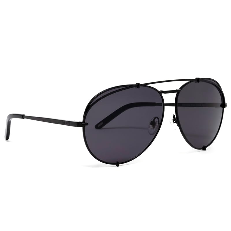 DIFF Koko Designer Oversized Aviator Sunglasses for Women UV 400 Protection, Black + Grey