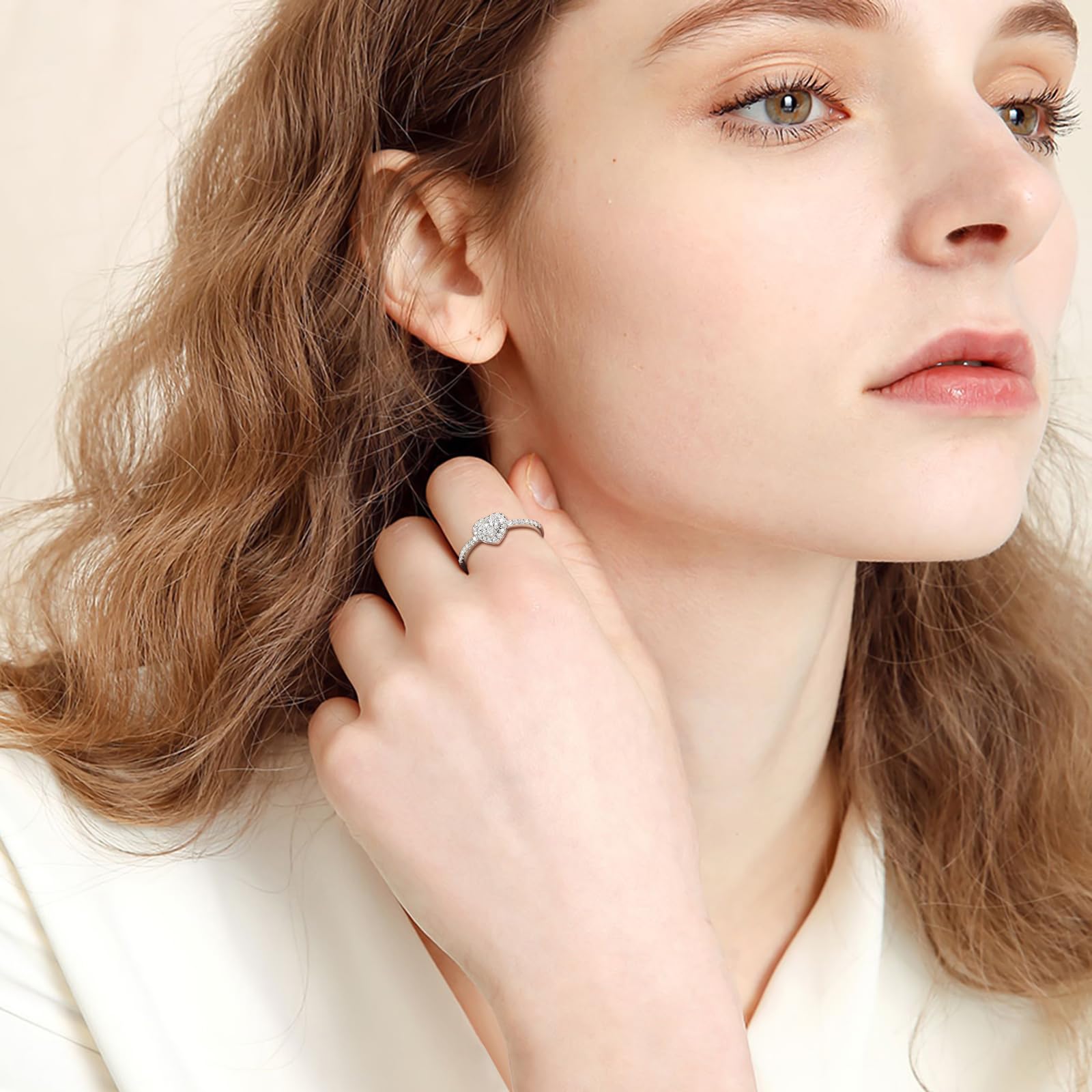 DAYBYDAY 925 Sterling Silver Moissanite Heart Rings Created Diamond Heart Shaped Engagement Anniversary Ring Size 8