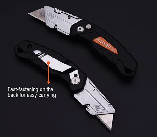 Edward Tools Folding Utility Knife with SK5 Replacement Blades - Foldable Razor Knife with Locking Release Button - Metal Belt Clip - Quick Snap Lock Blade Change - Wire Stripping Notch (1)