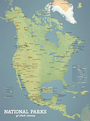 North America National Parks Map 18x24 Poster (Natural Earth)