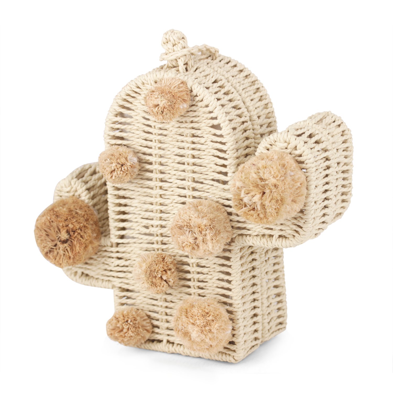 NIBD Beach Bag Cactus Straw Bag Summer Bags with Pom Pom Women Messenger Handbag Braided New Rattan Bag, Beige, 7.5"*7.5"*2.4"