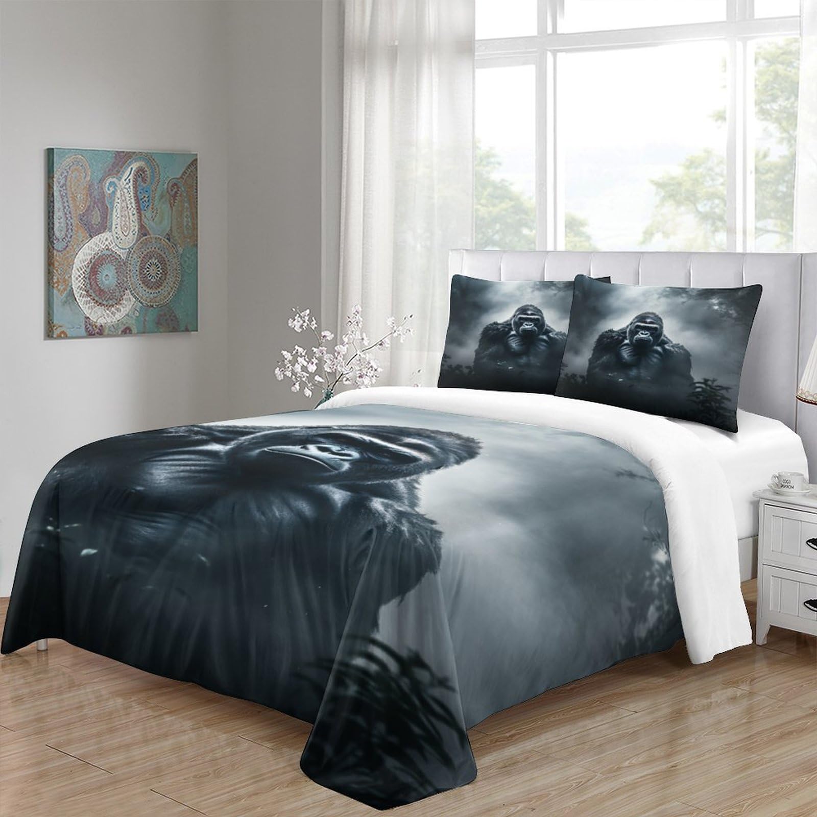 EVMILA Gorillas Bedding Set Comforter Covers 3D Printedwild Animal Quilt Cover Duvet Cover 3 Pieces for Childrens and Adults with Pillowcases Microfiber with Zipper Closure Queen(228x228cm)