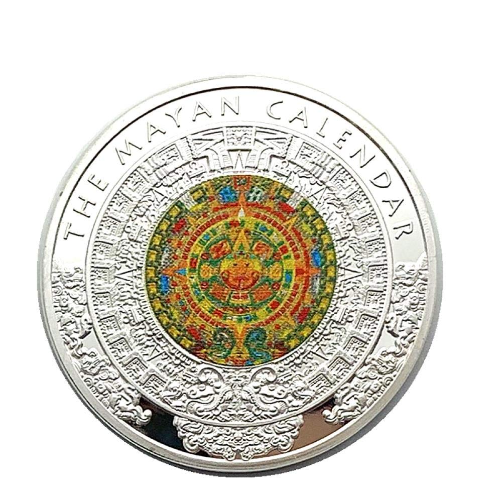Exquisite Collection of Commemorative Coins Mayan Lacquer Dragon Painted Mexican Embossed Silver Plated Medal Collectible Coin Pyramid Sundial Gold Coin