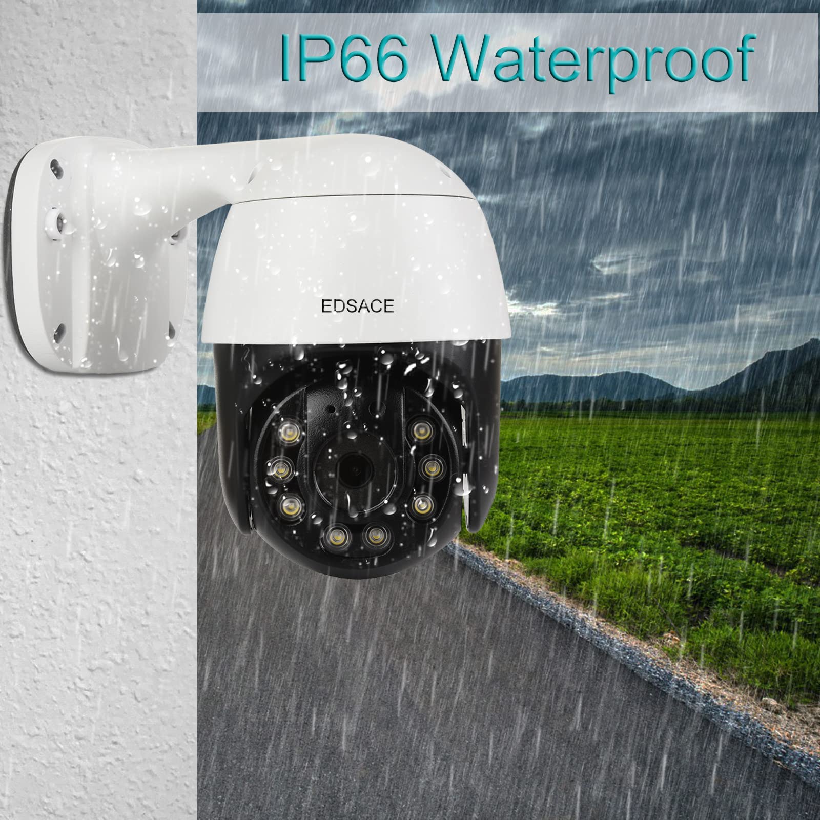EDSACE 2K PoE Security Camera Outdoor, HD 3MP Power Over Ethernet Camera with 2-Way Audio, 98ft Color Night Vision, AI Human Detection, IP66 Weatherproof, 360° Pan&90° Tilt,Work with nvr,pc